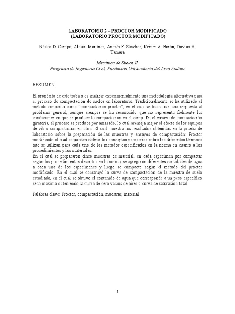 Evaluación de métodos de compactación de suelos mediante ensayos Proctor modificados | PDF ...