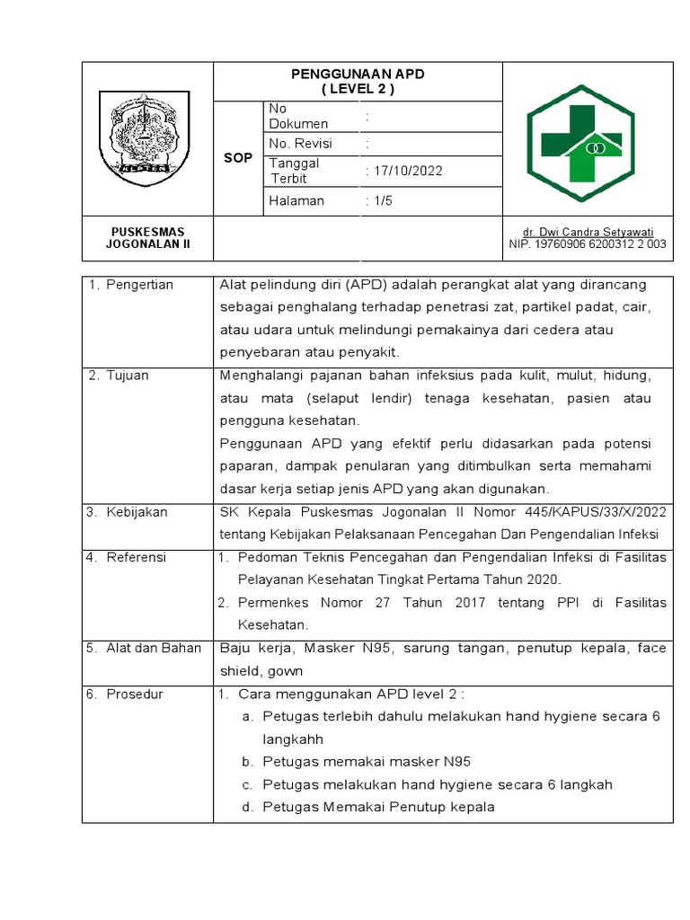Prosedur Penggunaan APD Level 2 | PDF