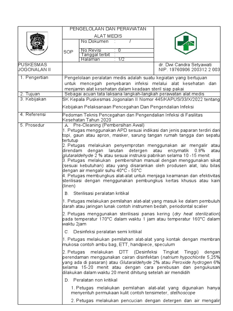 Belum Print Sop Pengelolaan Peralatan Perawatan Pasien Dan Alat Medis | PDF