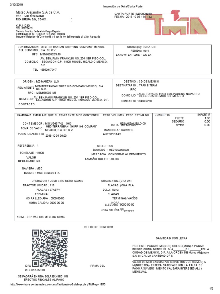 Carta Porte Naviera | PDF
