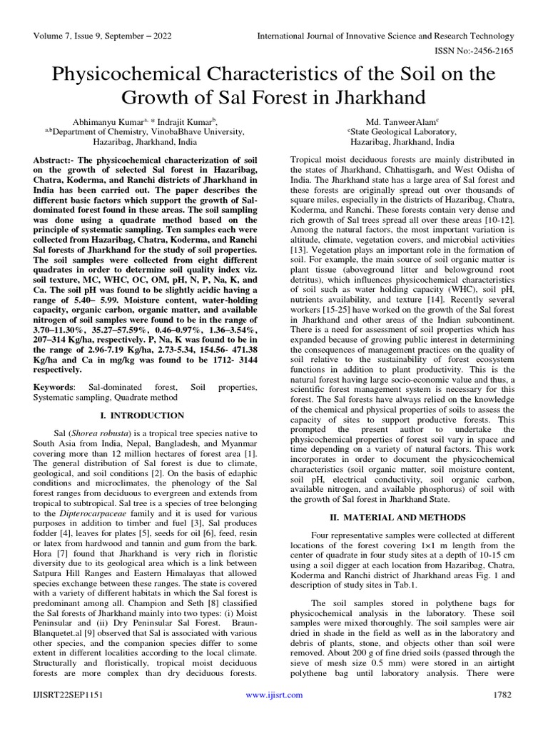 Physicochemical Characteristics of The Soil On The Growth of Sal Forest in Jharkhand | PDF ...