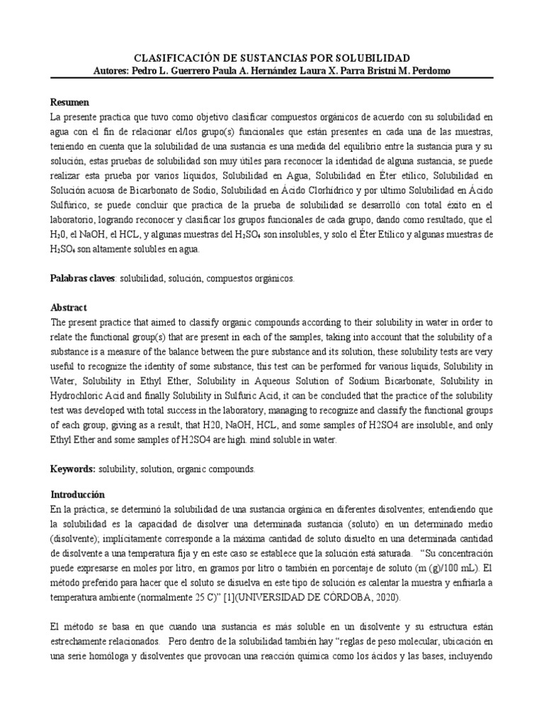 Informe 7 | PDF | Solubilidad | Ácido