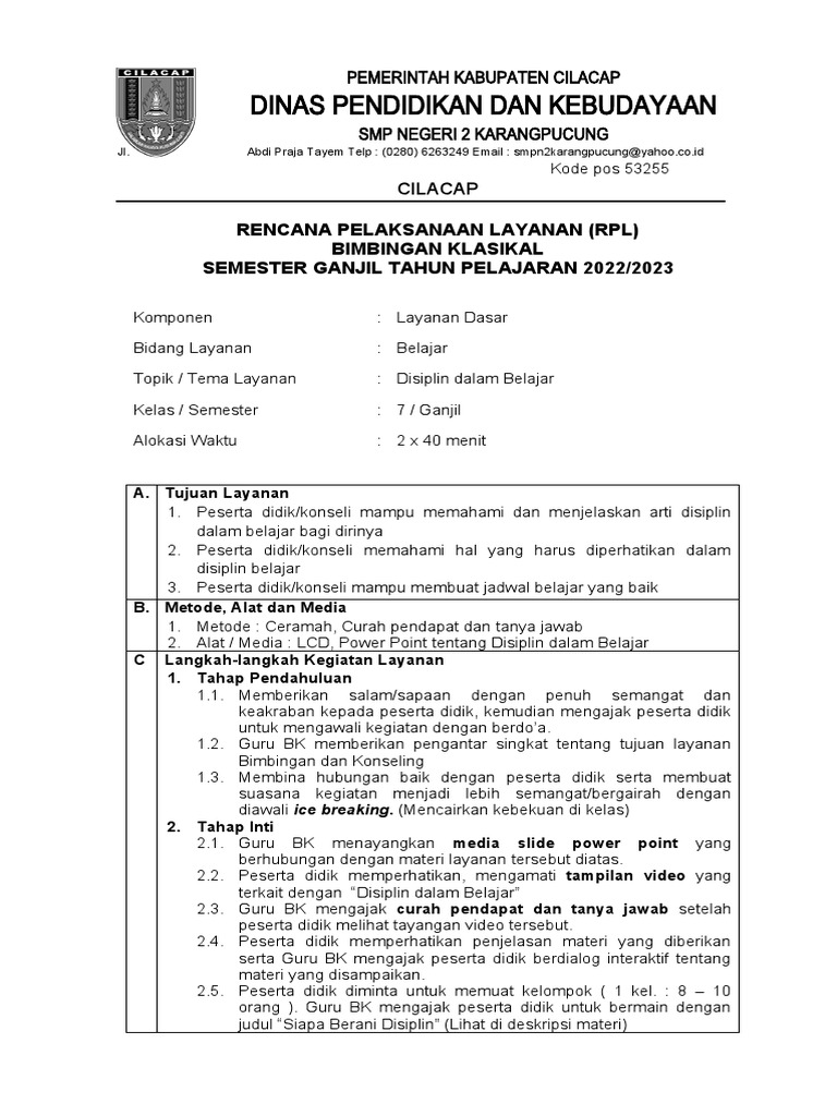 RPL BK Disiplin Dalam Belajar | PDF | Karier & Perkembangan | Kesehatan ...