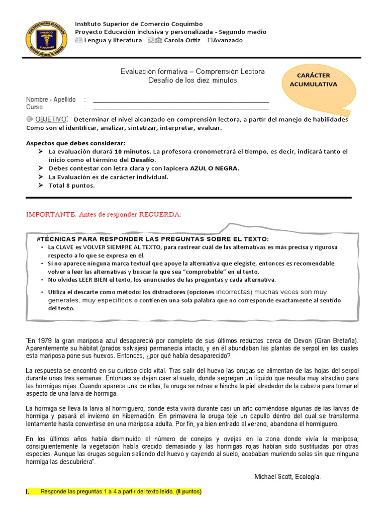 Evaluación Formativa 3 - La Mariposa Azul - Artículo | PDF | Hormiga | Mariposa