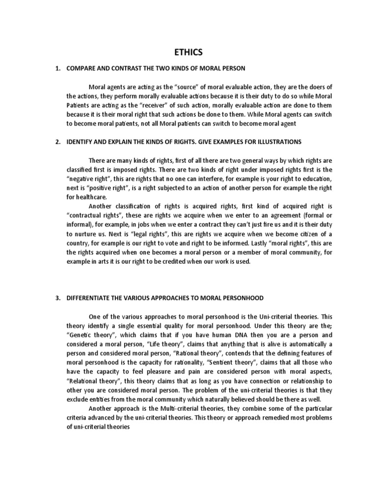 Compare and Contrast The Two Kinds of Moral Person | PDF | Rights | Theory