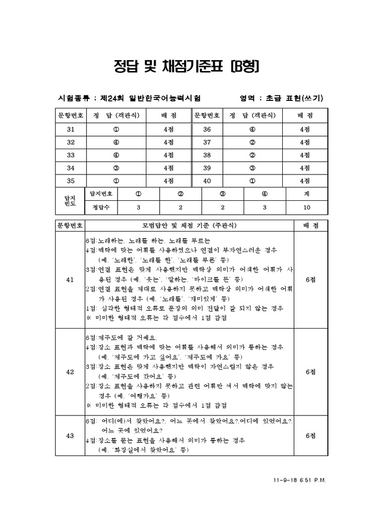 24th TOPIK Answer Keys Beginner | PDF