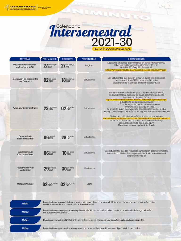 Calendario Intersemestral Período 2021-30 | PDF