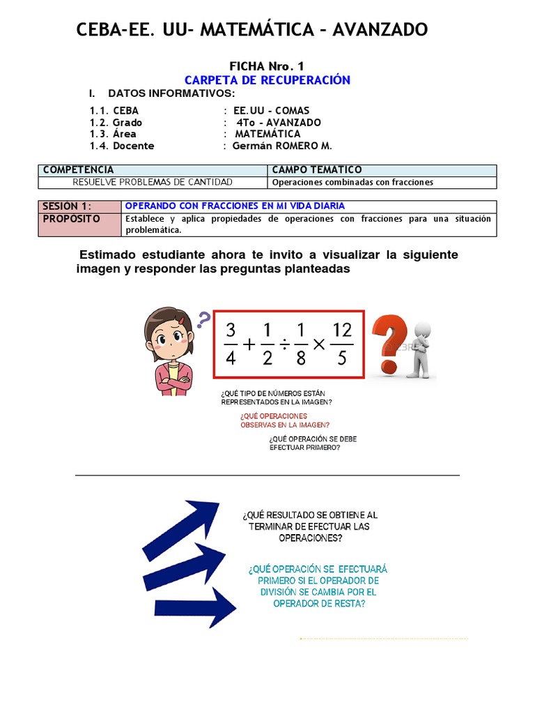 Mate 4to Ficha 1 Fracciones | PDF | Notación | Science