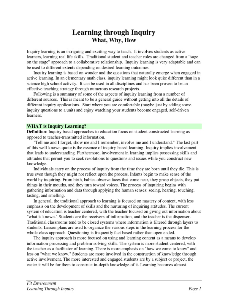 Learning Through Inquiry | PDF | Inquiry Based Learning | Learning