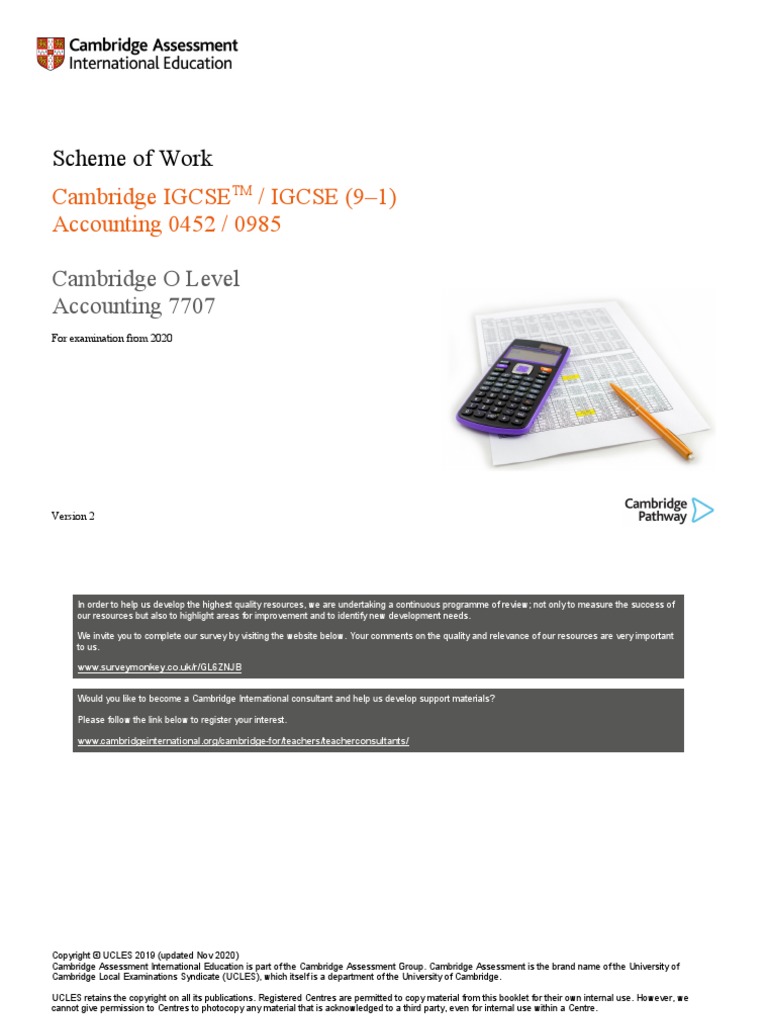 0452 Scheme of Work (For Examination From 2020) | PDF | Debits And ...