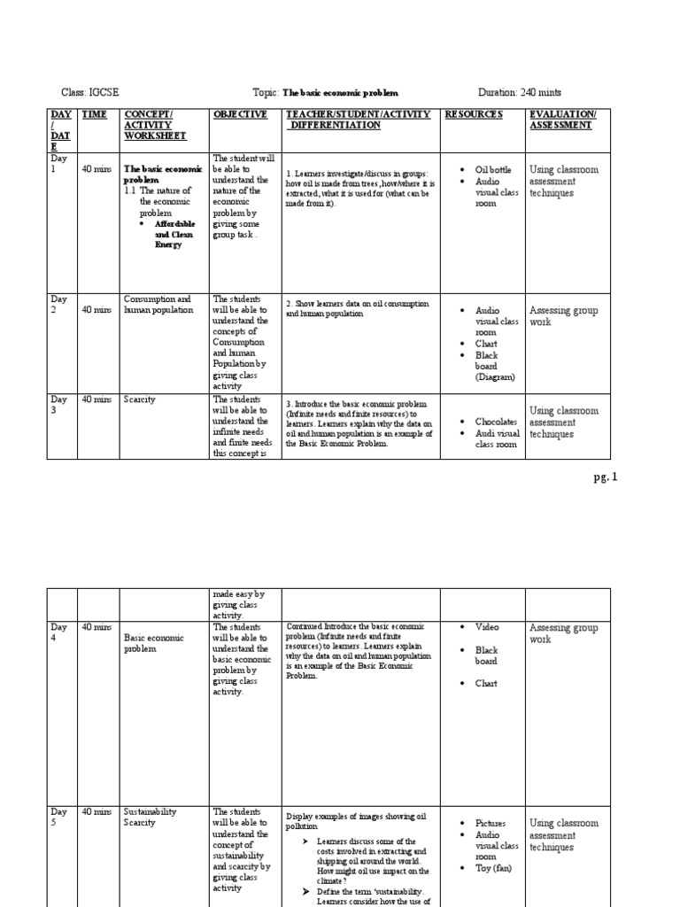 Lesson Plan Economics IGCSE | PDF | Sustainability | Goods