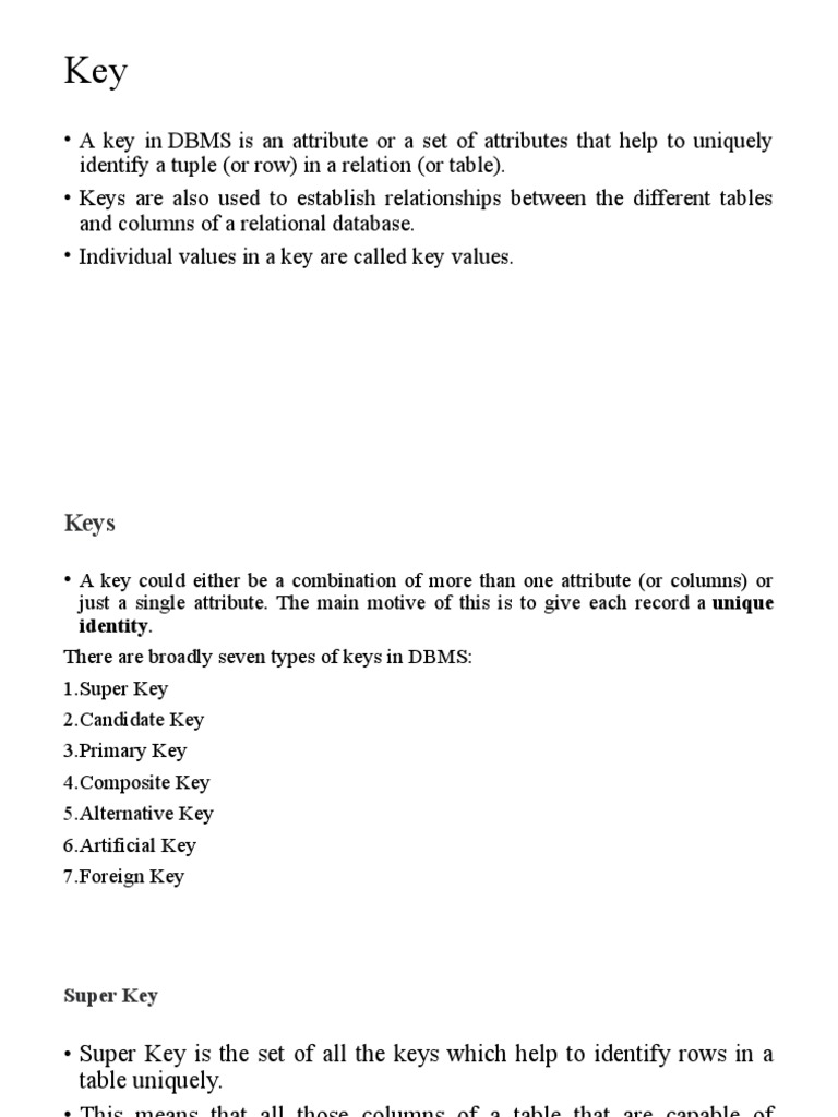 Keys in Dbms | PDF | Relational Database | Table (Database) Keys in Dbms | PDF | Relational Database | Table (Database)