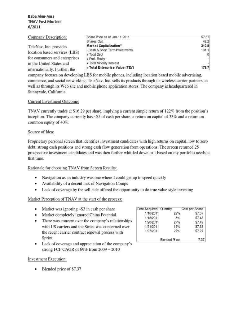 TNAV Post Mortem | PDF | Investing | Discounted Cash Flow