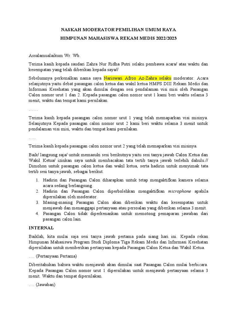 Teks Moderator PEMIRA | PDF | Karier & Perkembangan
