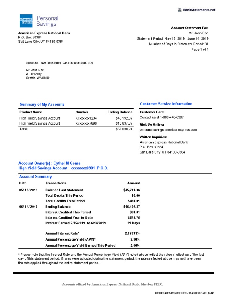 Summary of My Accounts Customer Service Information: Mr. John Doe 2 ...