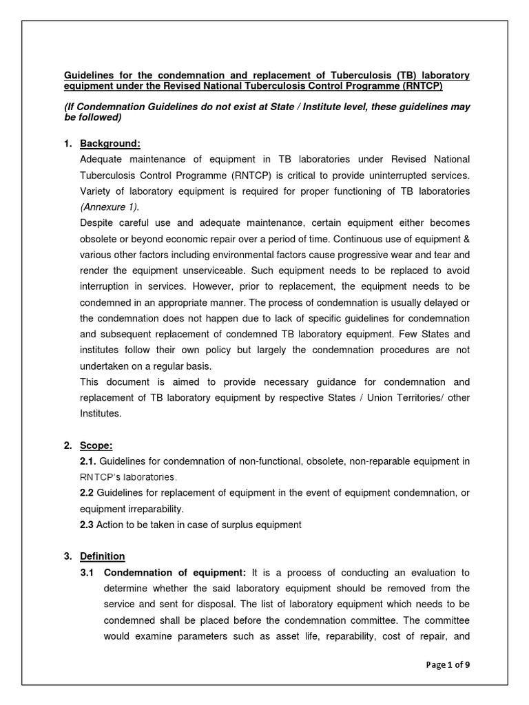 2492169650guidelines For Condemnation and Replacement TB Lab Equipment ...