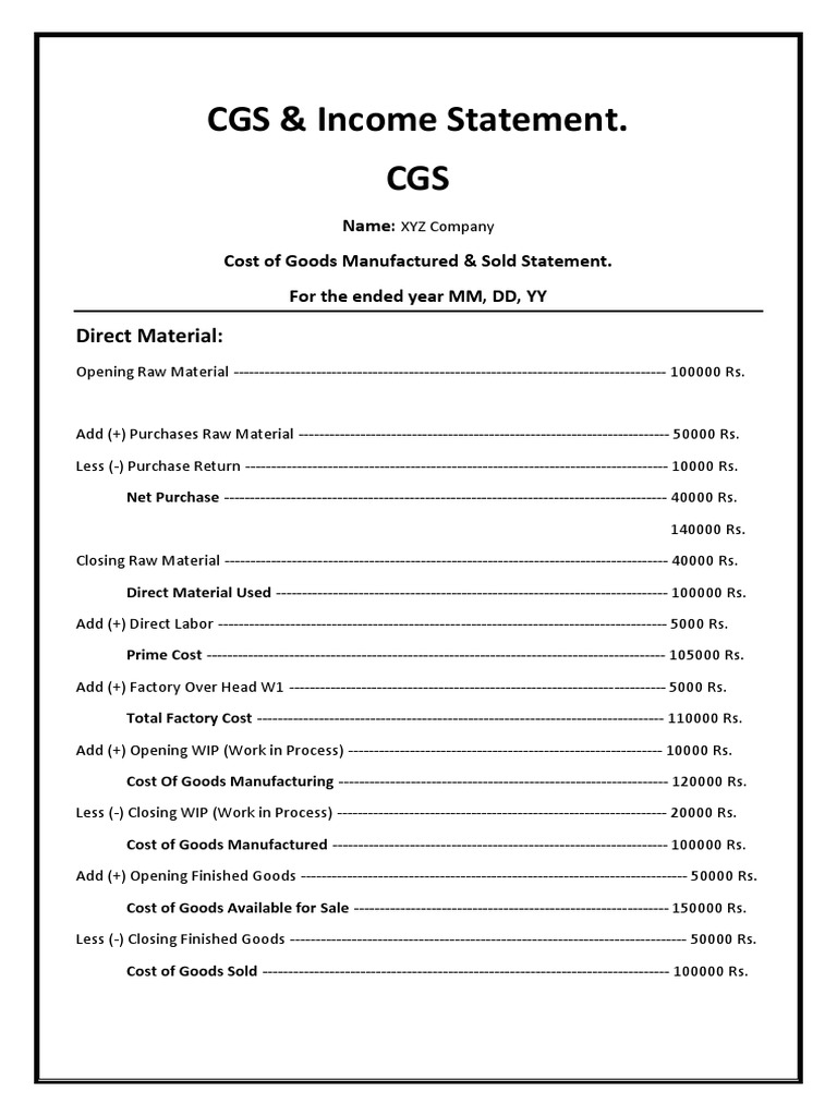 CGS & Income Statement - 1 | PDF | Income Statement | Cost