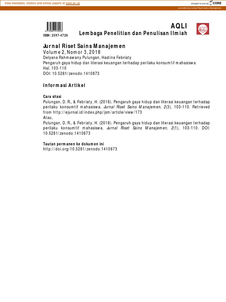 Jurnal Riset Sains Manajemen: Volume 2, Nomor 3, 2018 | PDF | Scientific Method