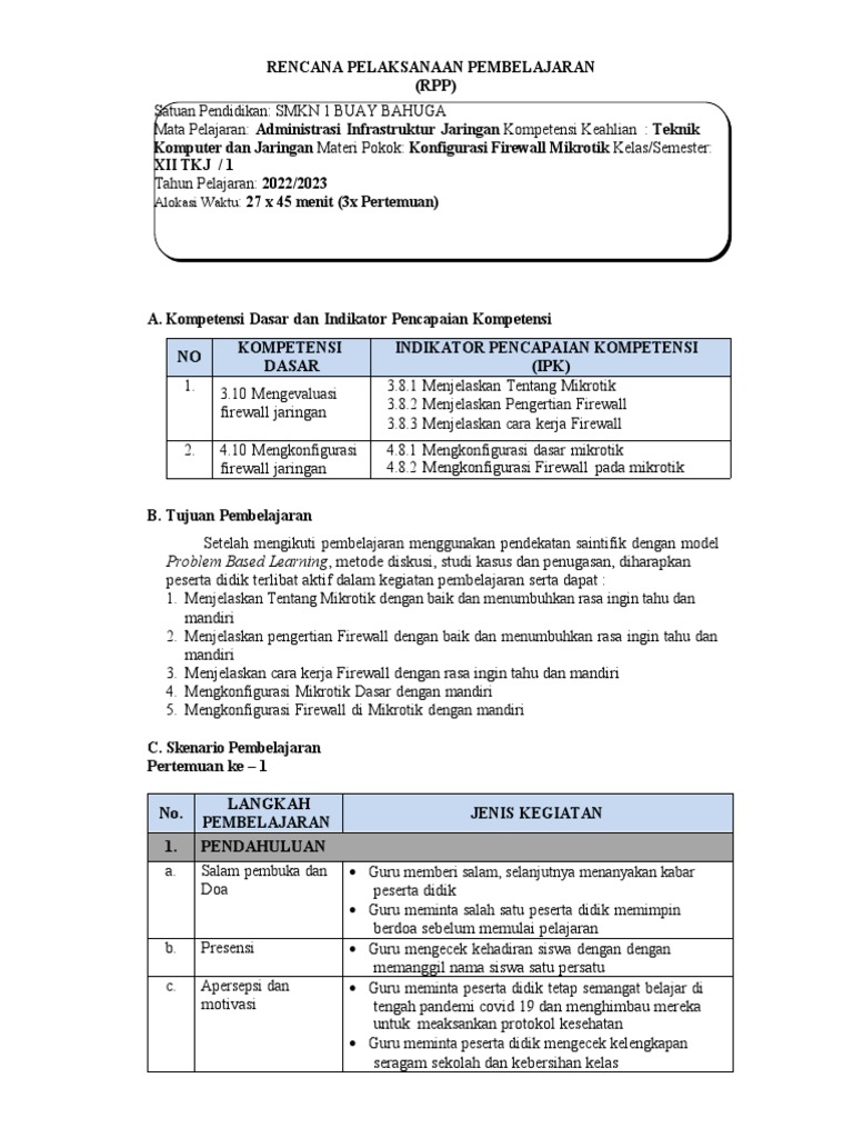 RPP Aij Klas 12 Mikrotik | PDF