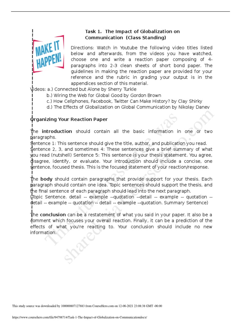 Task 1. The Impact of Globalization On Communication | PDF | Globalization | Communication