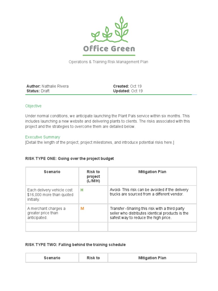 Activity Template - Risk Management Plan | PDF | Risk | Risk Management