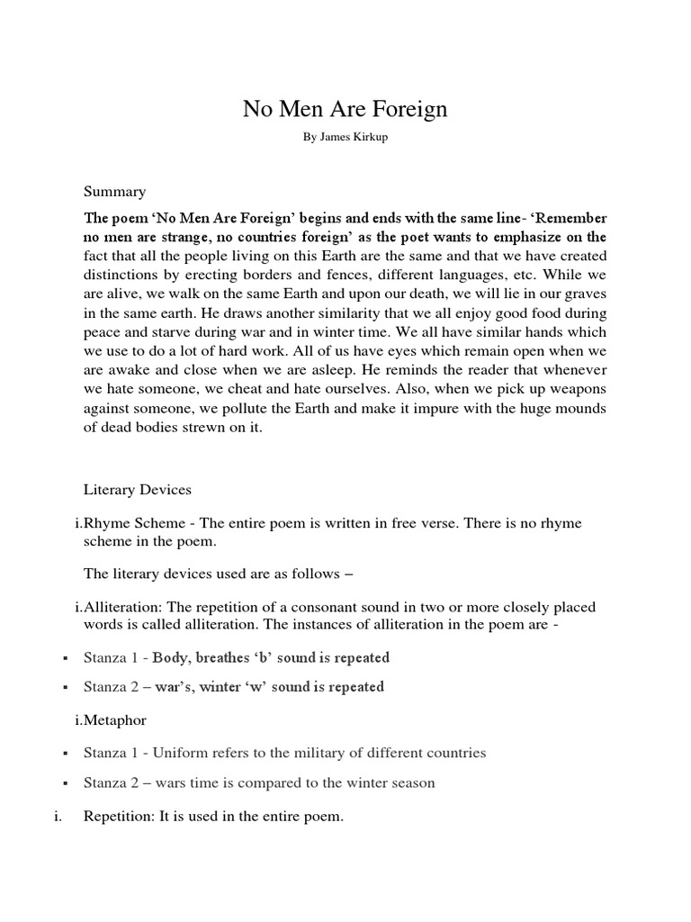 No Men Are Foreign Class - 9 | PDF | Poetry | Rhyme