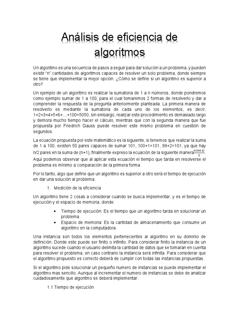 Analisis de Eficiencia de Algoritmos | PDF | Algoritmos | Teoría de la ...