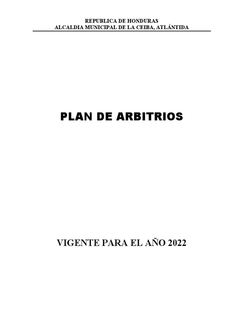 Plan de Arbitrios La Ceiba Atlántida | PDF | Impuestos | Alcalde