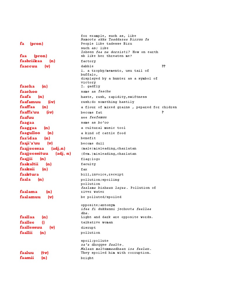Oromo Language Lexicon Definitions | PDF | Sowing