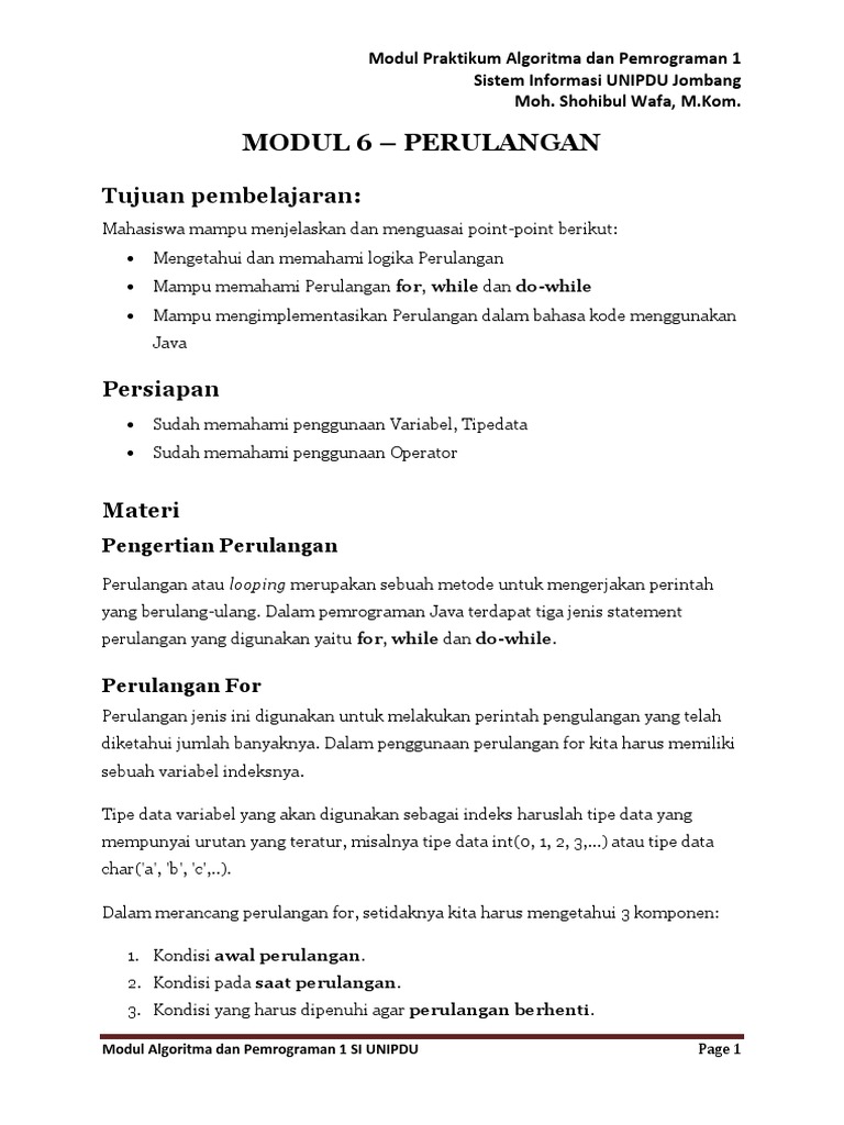Modul 6 - Perulangan | PDF
