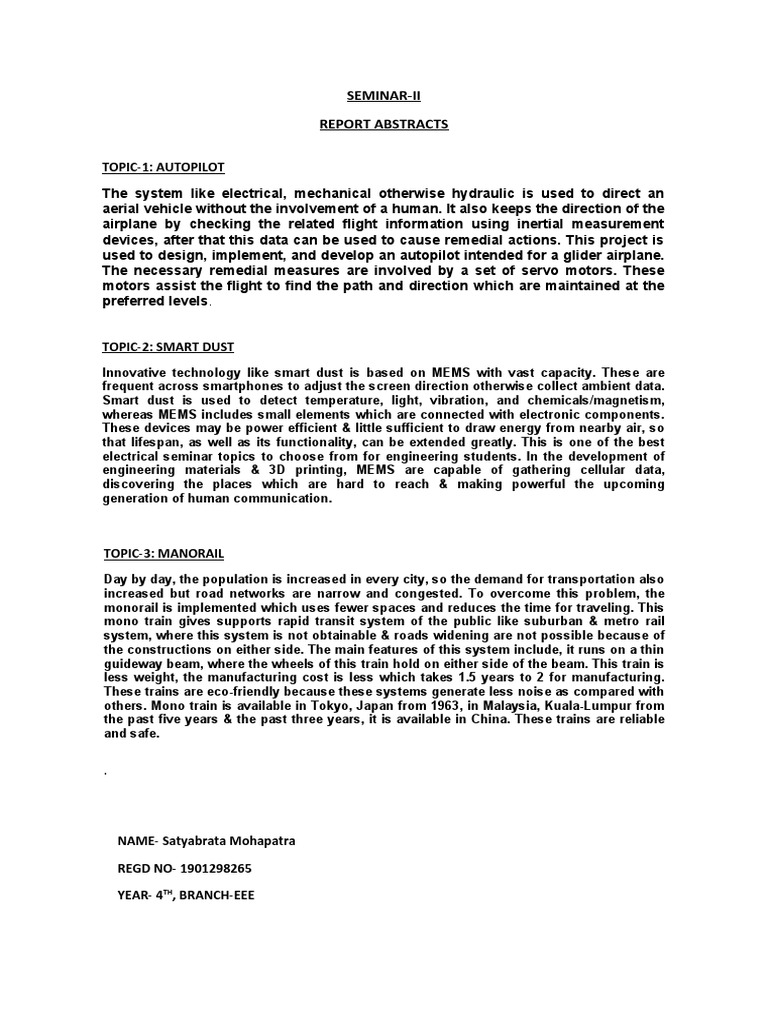 4th Yr Seminar Abstract For Electrical Engineer | PDF | Train | Engines