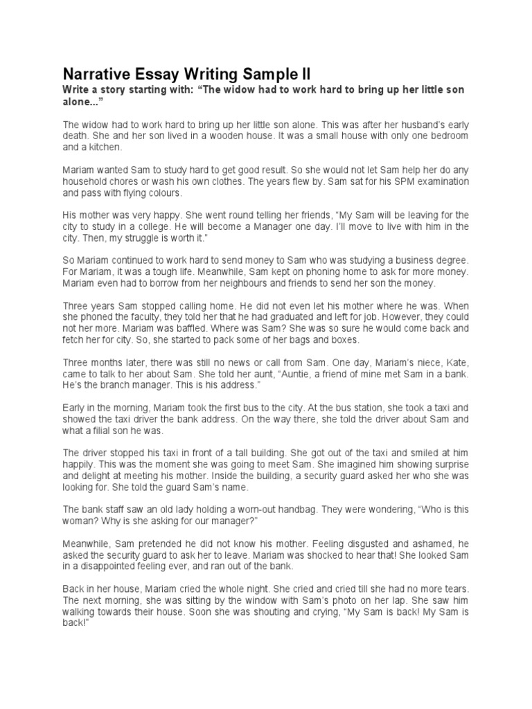 Narrative Essay Writing Sample II | PDF