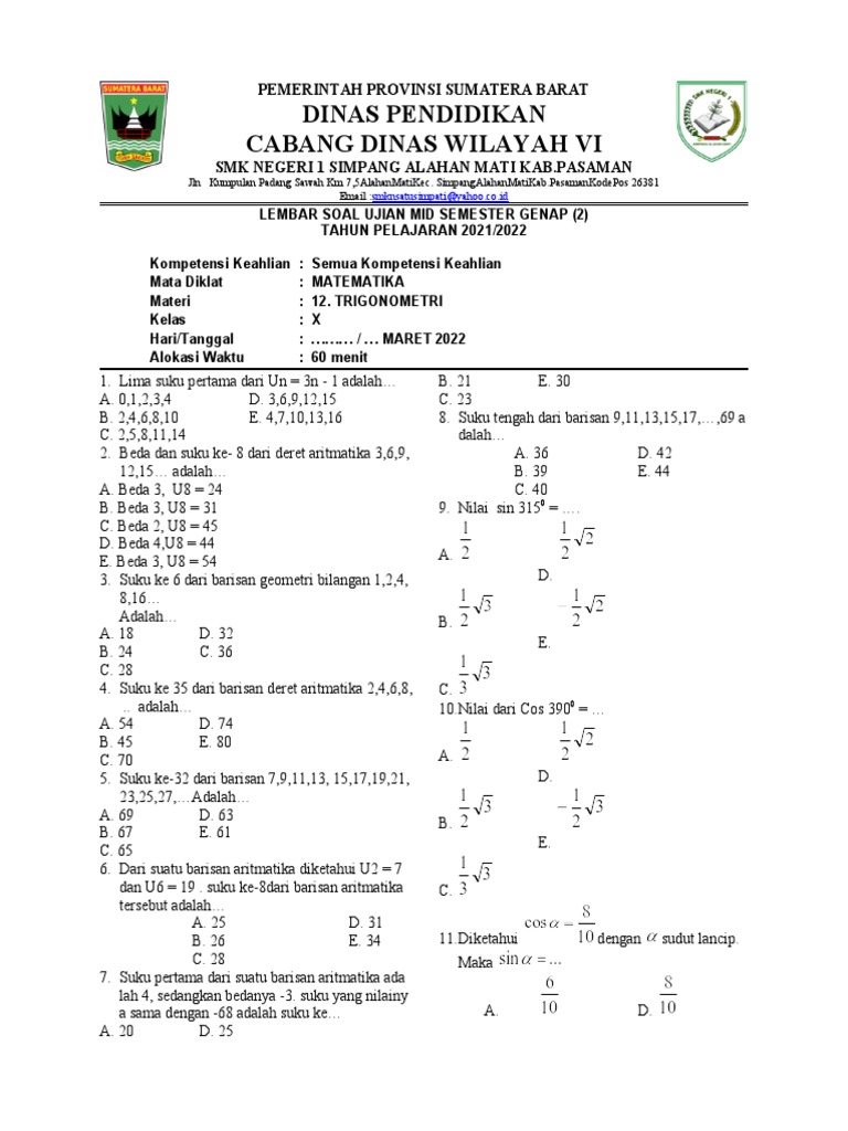 Format Soal Mid Sem | PDF