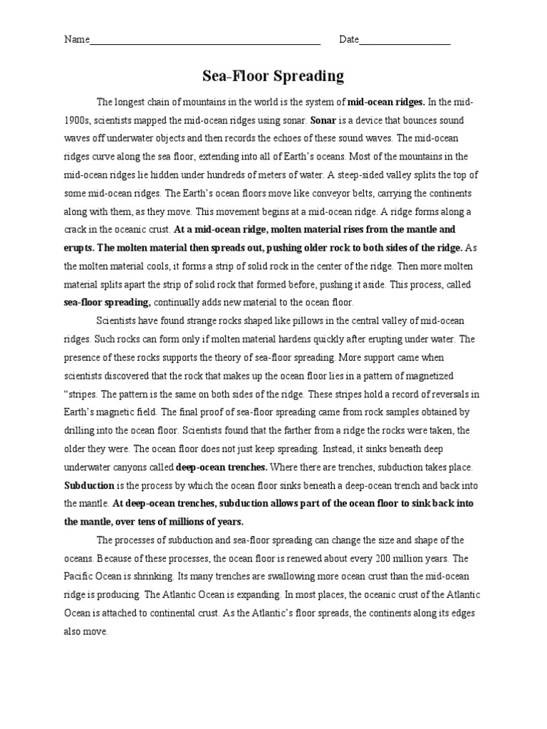 Sea Floor Spreading Worksheet With KEY 1k69y7w | PDF | Seabed | Plate ...