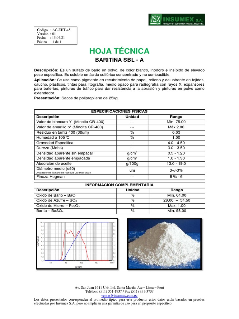 Hoja Técnica de Baritina SBL-A | PDF | Sustancias químicas | Materiales