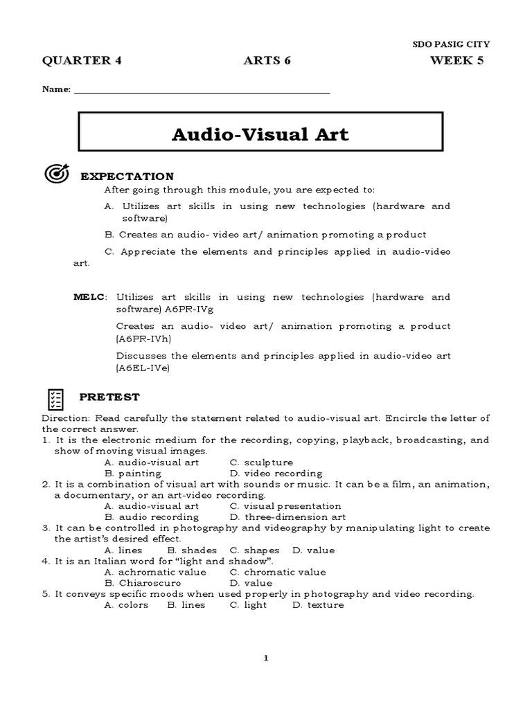ARTS 6 Quarter 4 Week 5 | PDF | Color | Video