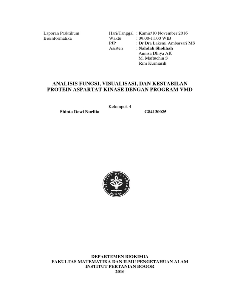 Laporan Bioinformatika 6 - Kelompok 4 - Shinta Dewi Nurlita - G84130025 | PDF