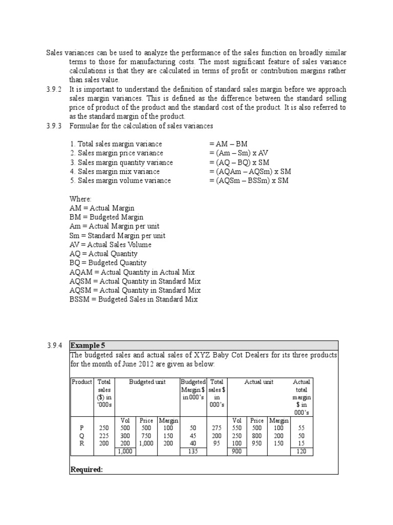 Sales Variances Can Be Used To Analyze The Performance of The Sales Function On Broadly Similar ...