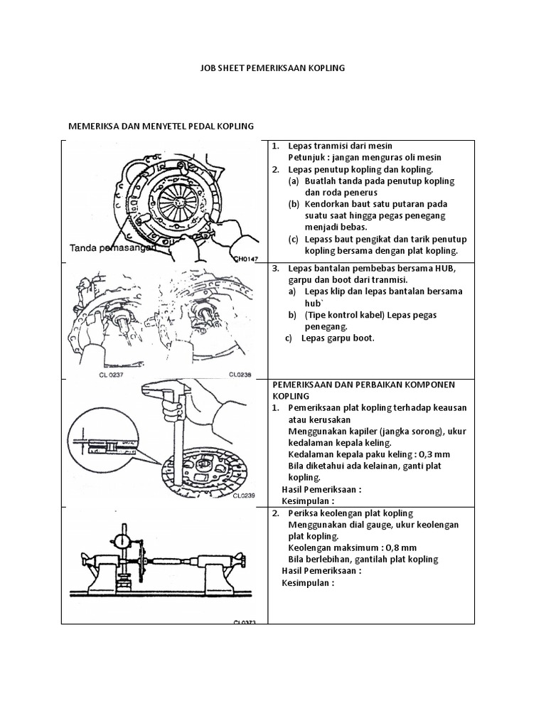 Job Sheet Pemeriksaan Kopling Mobil | PDF | Sains & Matematika ...