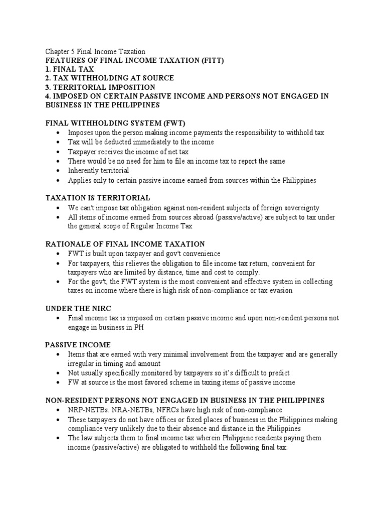 Chapter 5 Final Income Taxation Pdf Taxes Income Tax