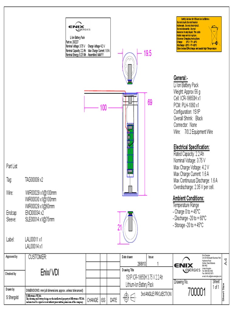 Enix Energies Lithium Ion Battery 2200mah ICR-18650H (MGL2811 - UK | PDF