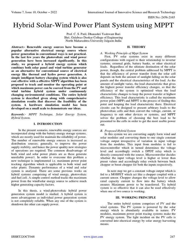 Hybrid Solar-Wind Power System with MPPT | PDF | Solar Power ...