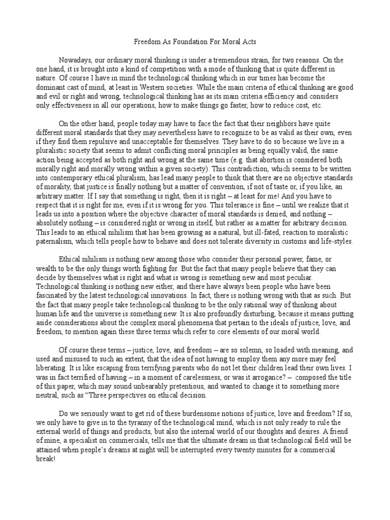 Freedom As Foundation For Moral Acts | PDF | Morality | Thought