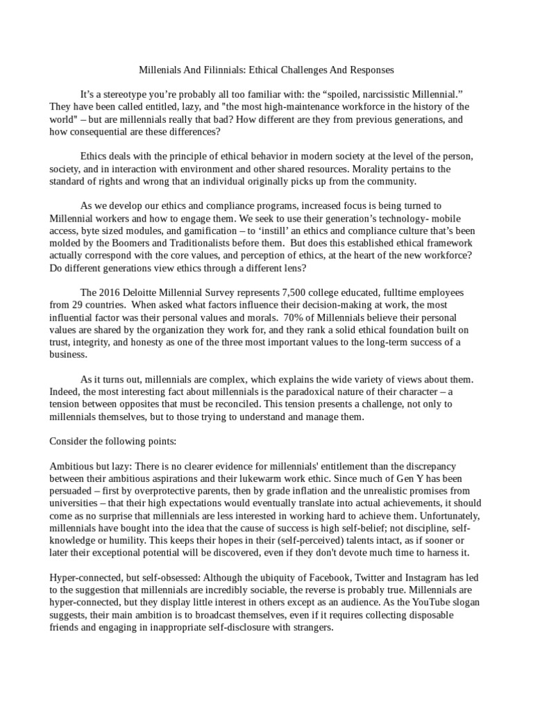 Millennials: Ethics and Workplace Dynamics | PDF | Millennials | Morality