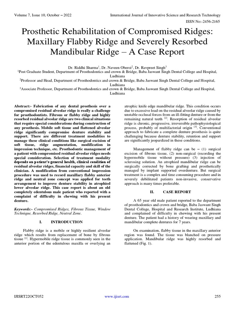 Prosthetic Rehabilitation of Compromised Ridges Maxillary Flabby Ridge ...