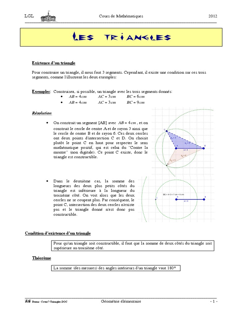 Conditions et propriétés des triangles | PDF | Triangle | Cercle