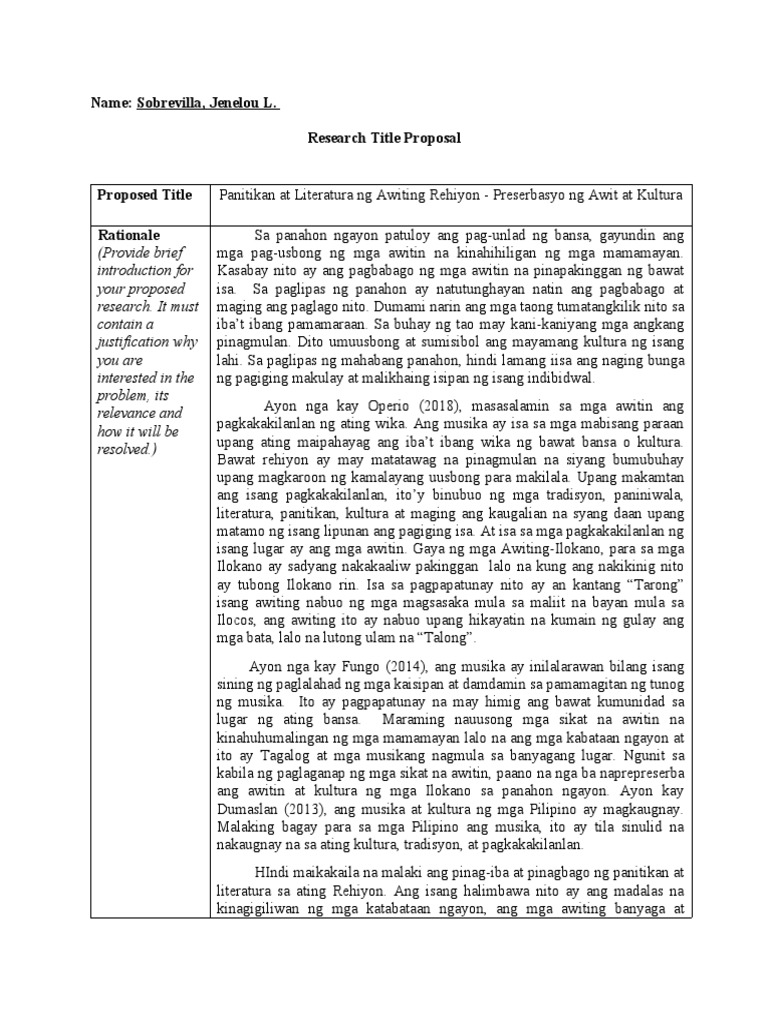Research Title Proposal Format | PDF Research Title Proposal Format | PDF