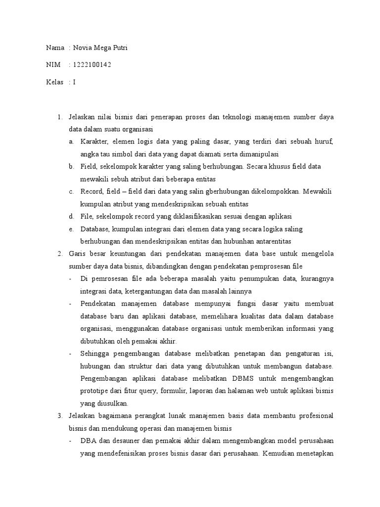 Novia Mega Putri - Tgas SIM | PDF