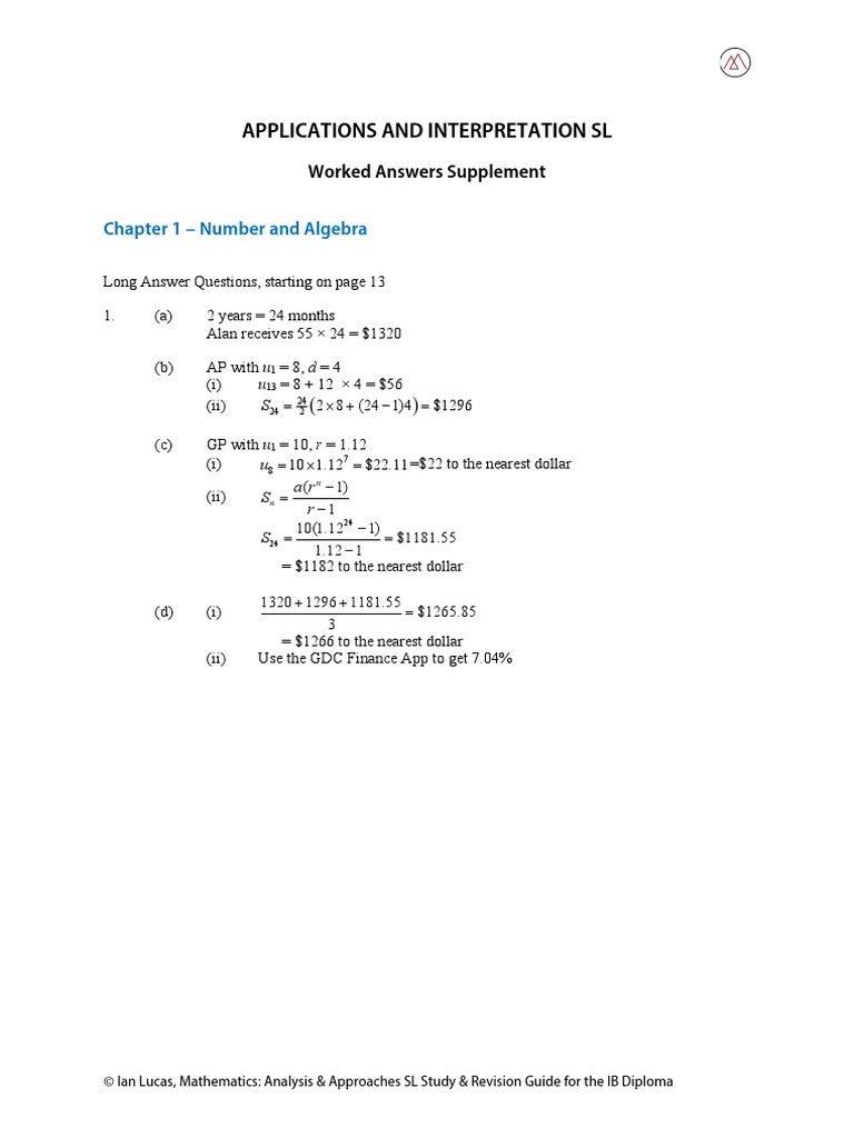 Peak IB Maths Applications Interpretation Answer Supplement | PDF ...