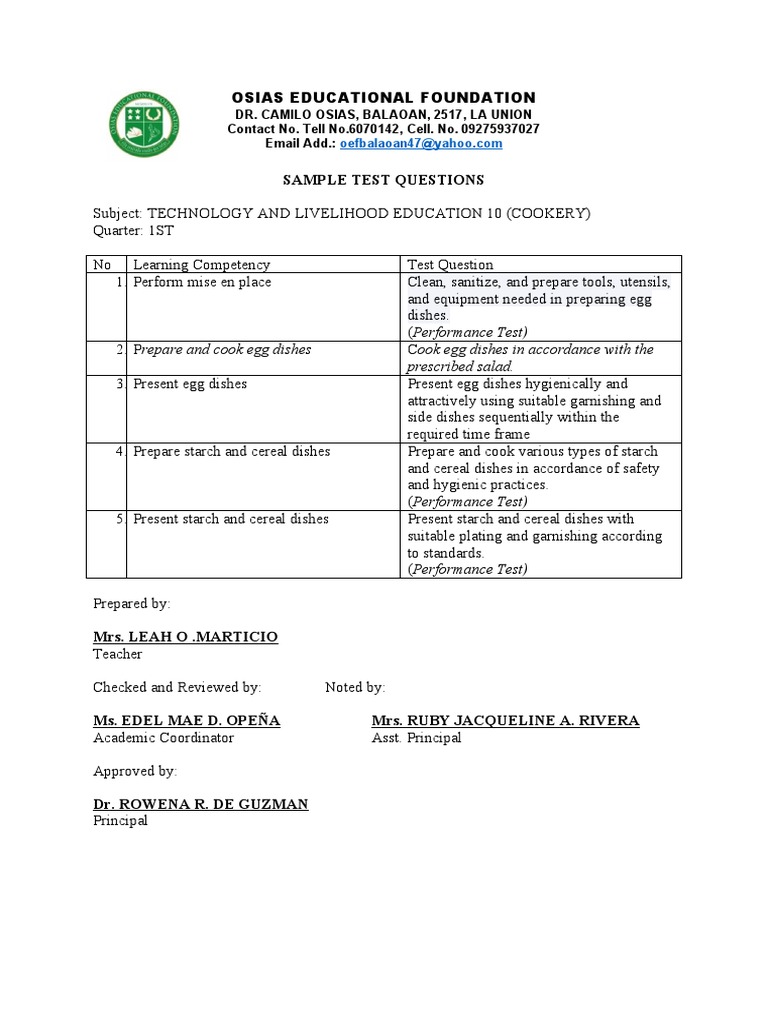 tle-10-TEST-QUESTION | PDF | Cooking | Soup